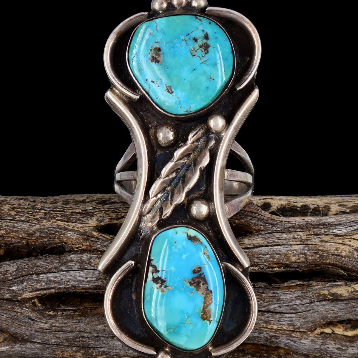 Old Sterling Silver Two Stone Turquoise Ring, Size 8 – PuebloDirect.com