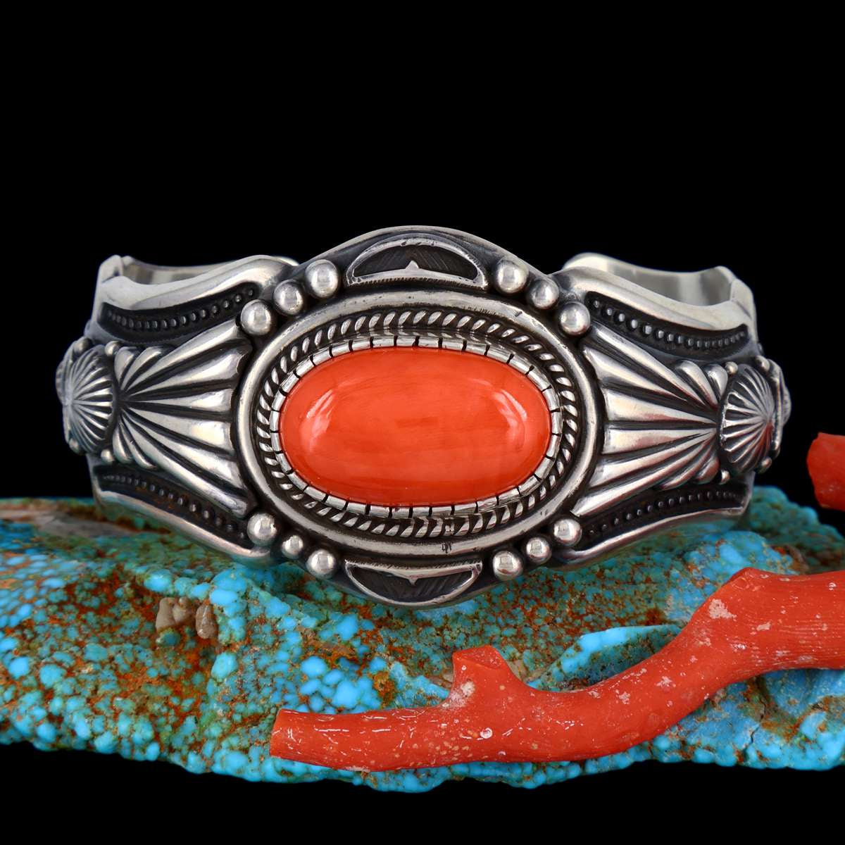 Native American Jewelry Natural Coral Cuff Bracelet – PuebloDirect.com