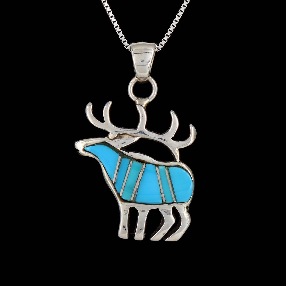 Navajo Inlay Sterling Silver Turquoise Inlay Reindeer Pendant ...