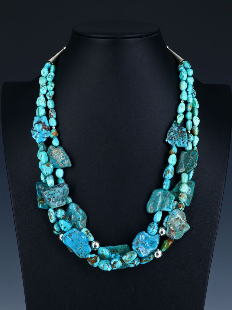Chunky Native American Three Strand Turquoise Necklace - PuebloDirect.com