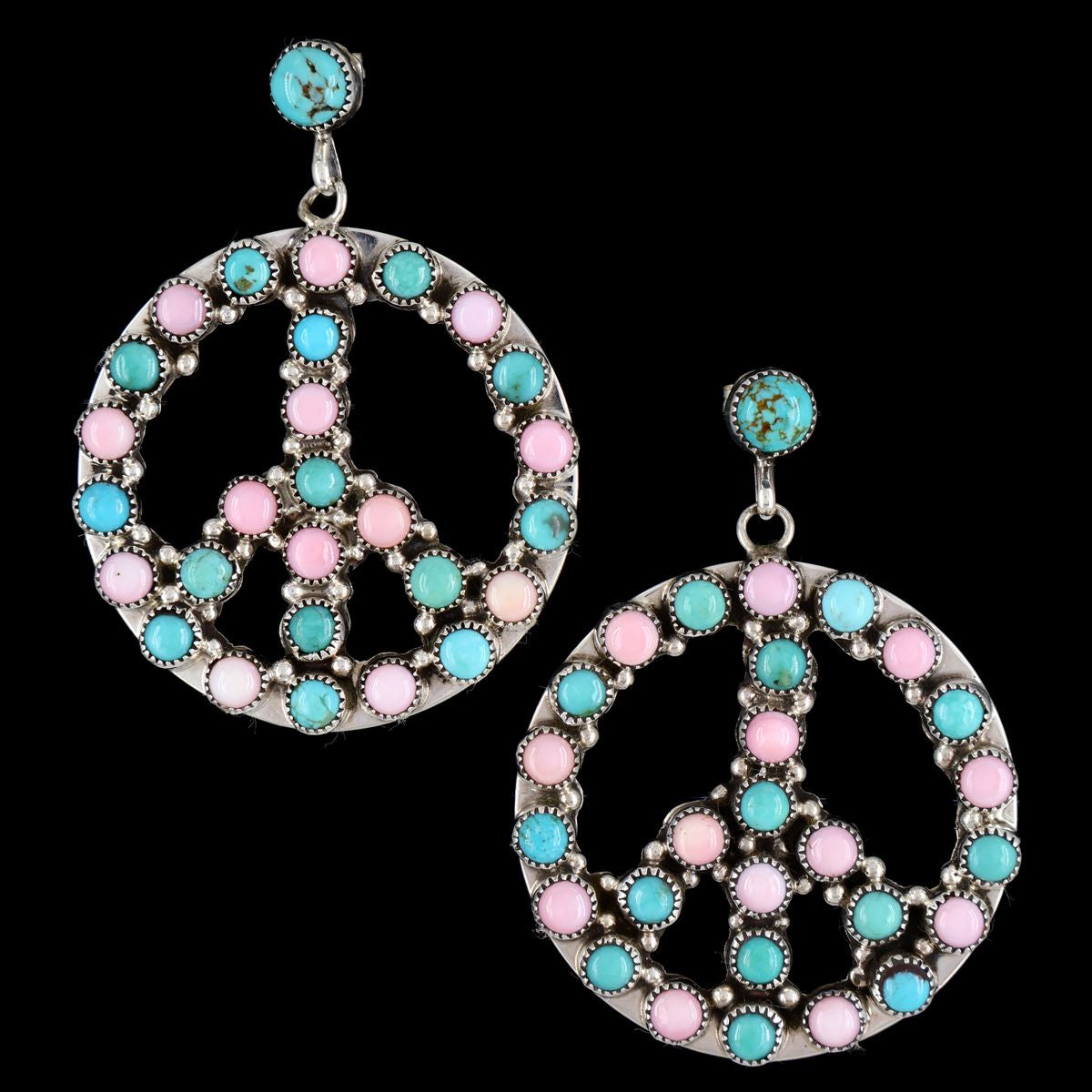 Navajo Pink Conch and Turquoise Peace Sign Post Earrings – PuebloDirect.com