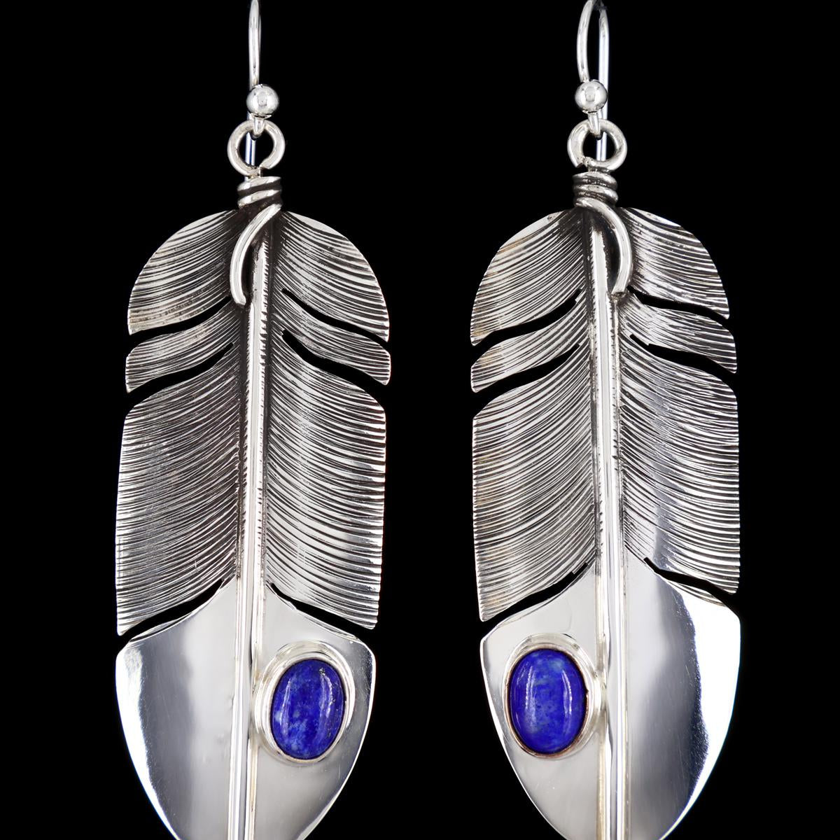 Native American Sterling Silver Lapis Dangle Feather Earrings ...