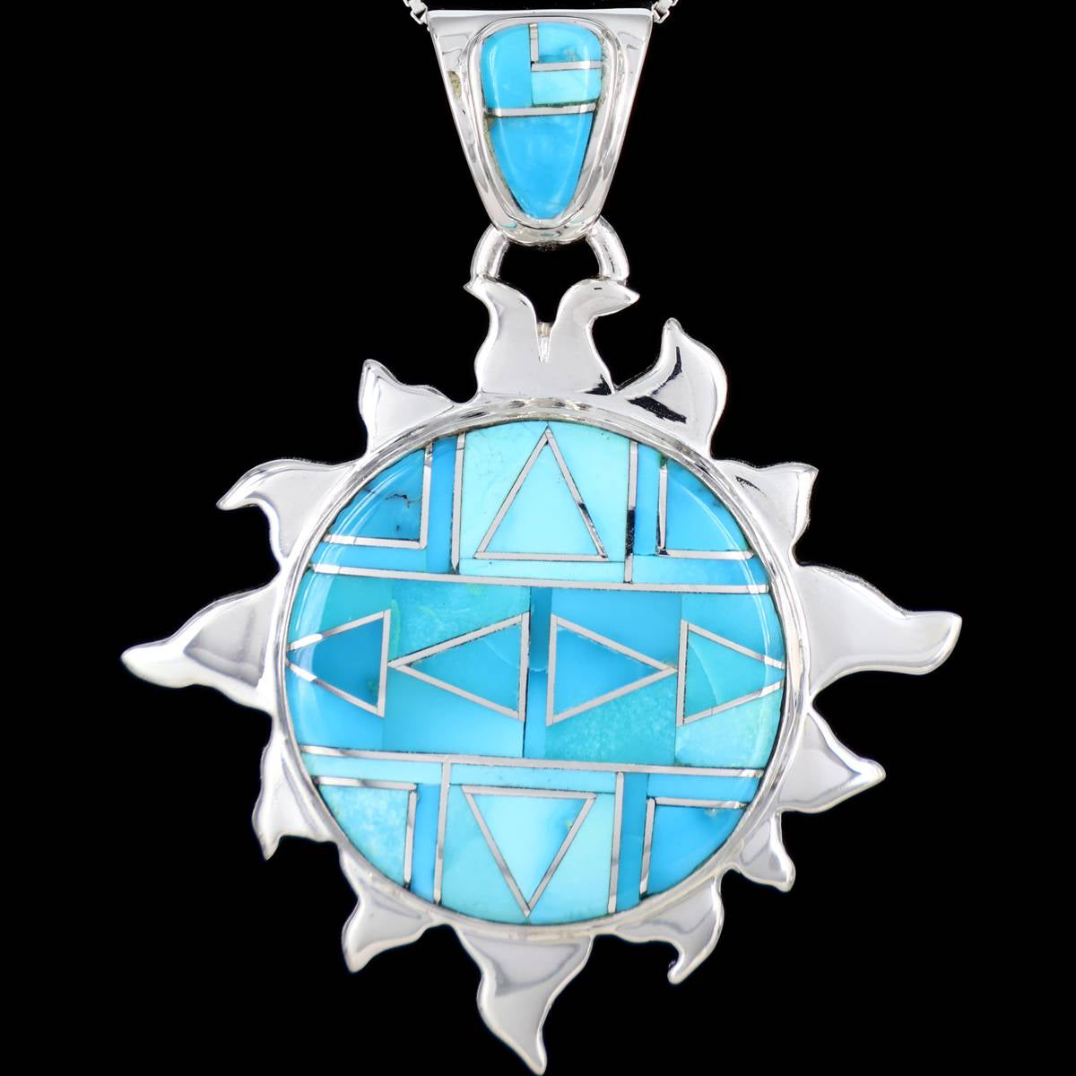 Native American Turquoise Inlay Sun Pendant – PuebloDirect.com