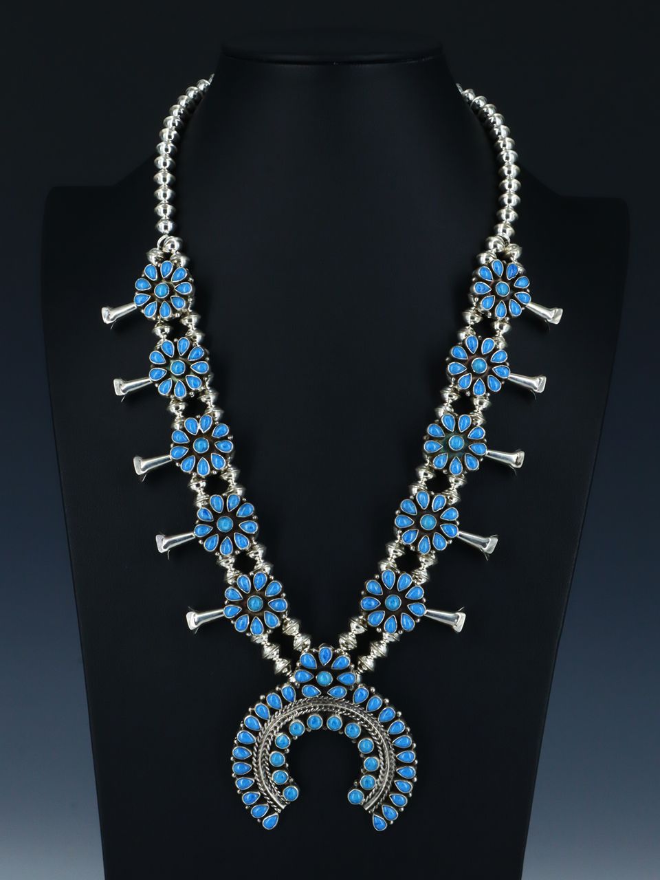 Native American Denim Lapis Squash Blossom Necklace and Earrings Set ...