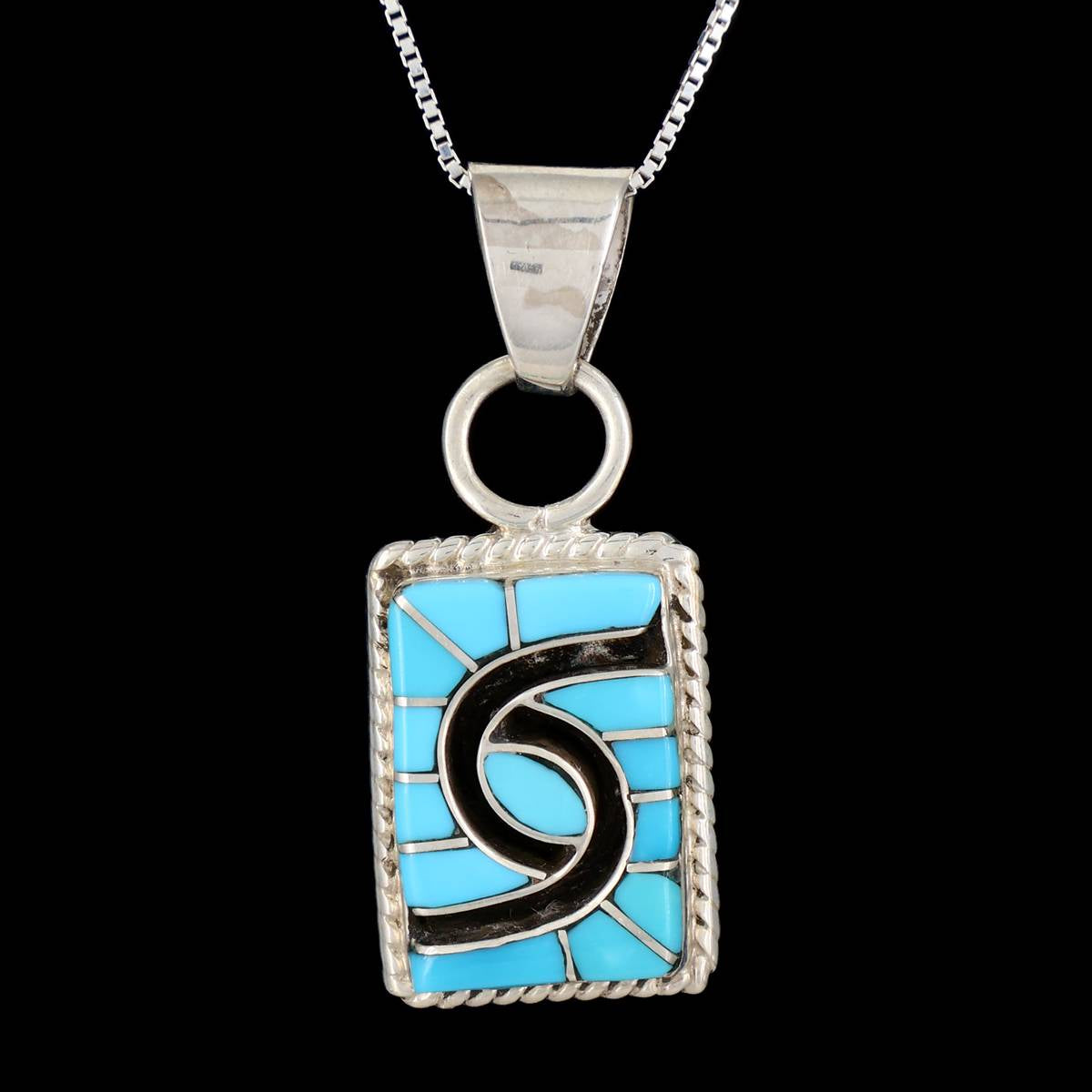 Turquoise Sterling Silver Zuni Inlay Pendant – PuebloDirect.com