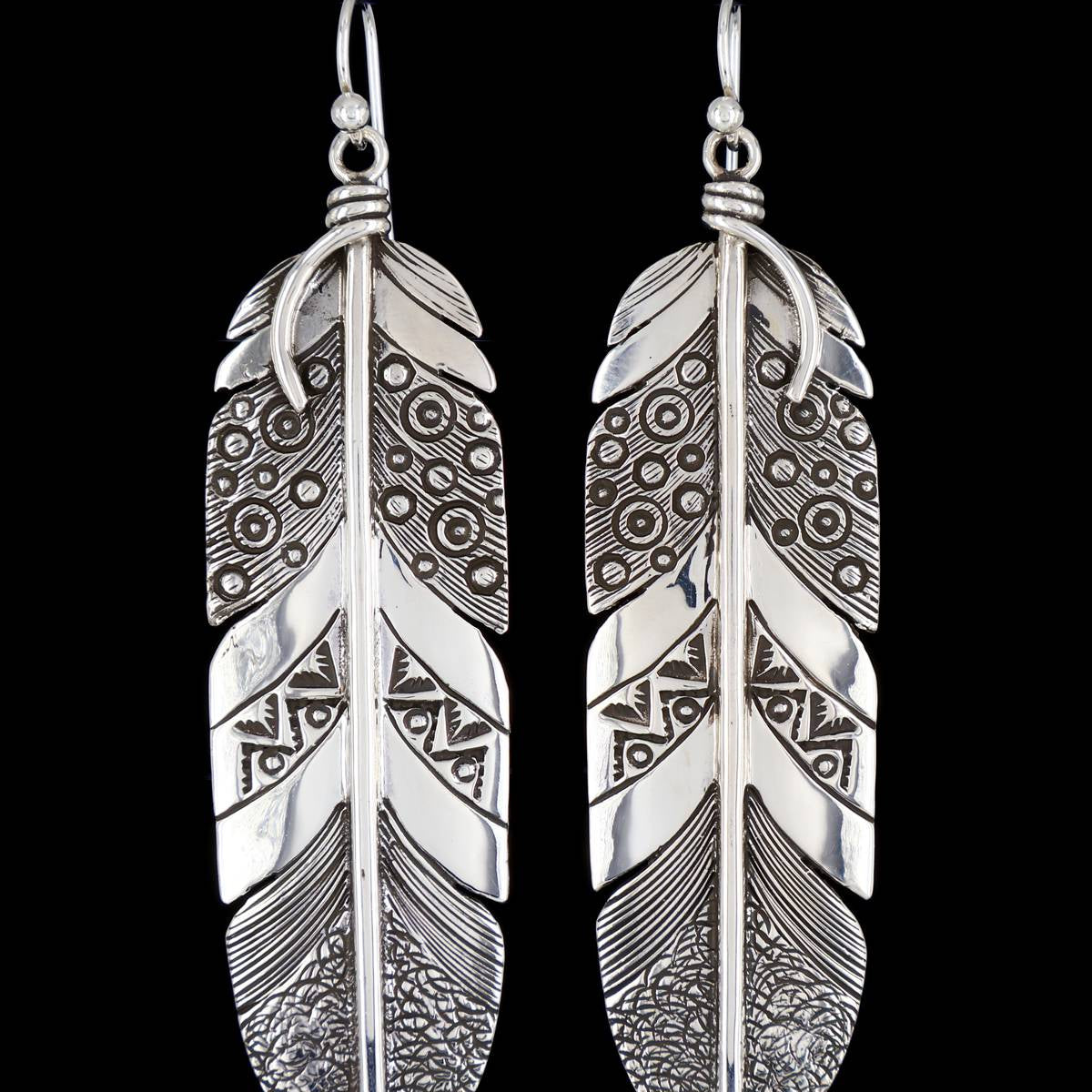 Navajo Sterling Silver Dangle Feather Earrings – PuebloDirect.com