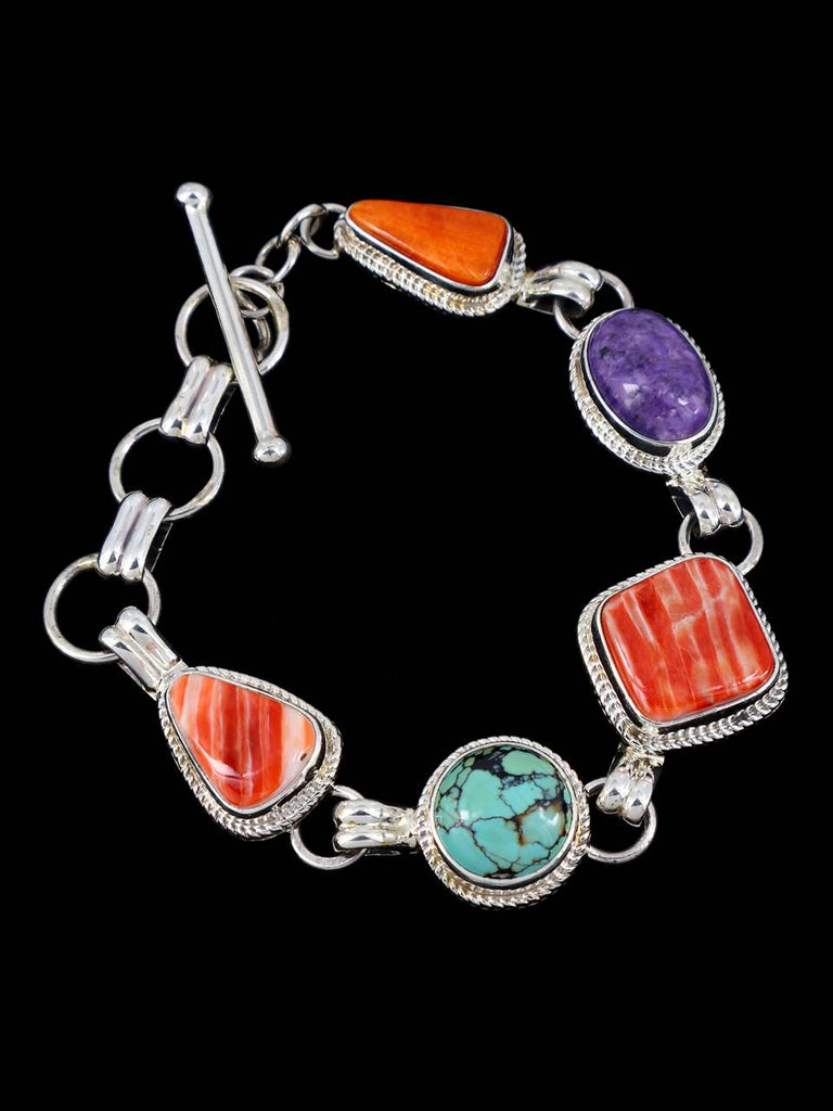 Native American Multistone Sterling Silver Link Bracelet - PuebloDirect.com