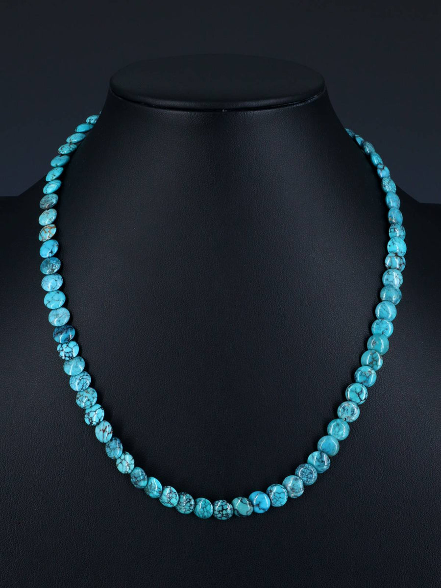 Navajo 19" Single Strand Turquoise Disc Necklace - PuebloDirect.com