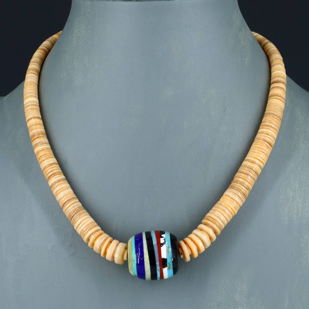 Native American Shell Heishi Mosaic Single Strand Necklace ...