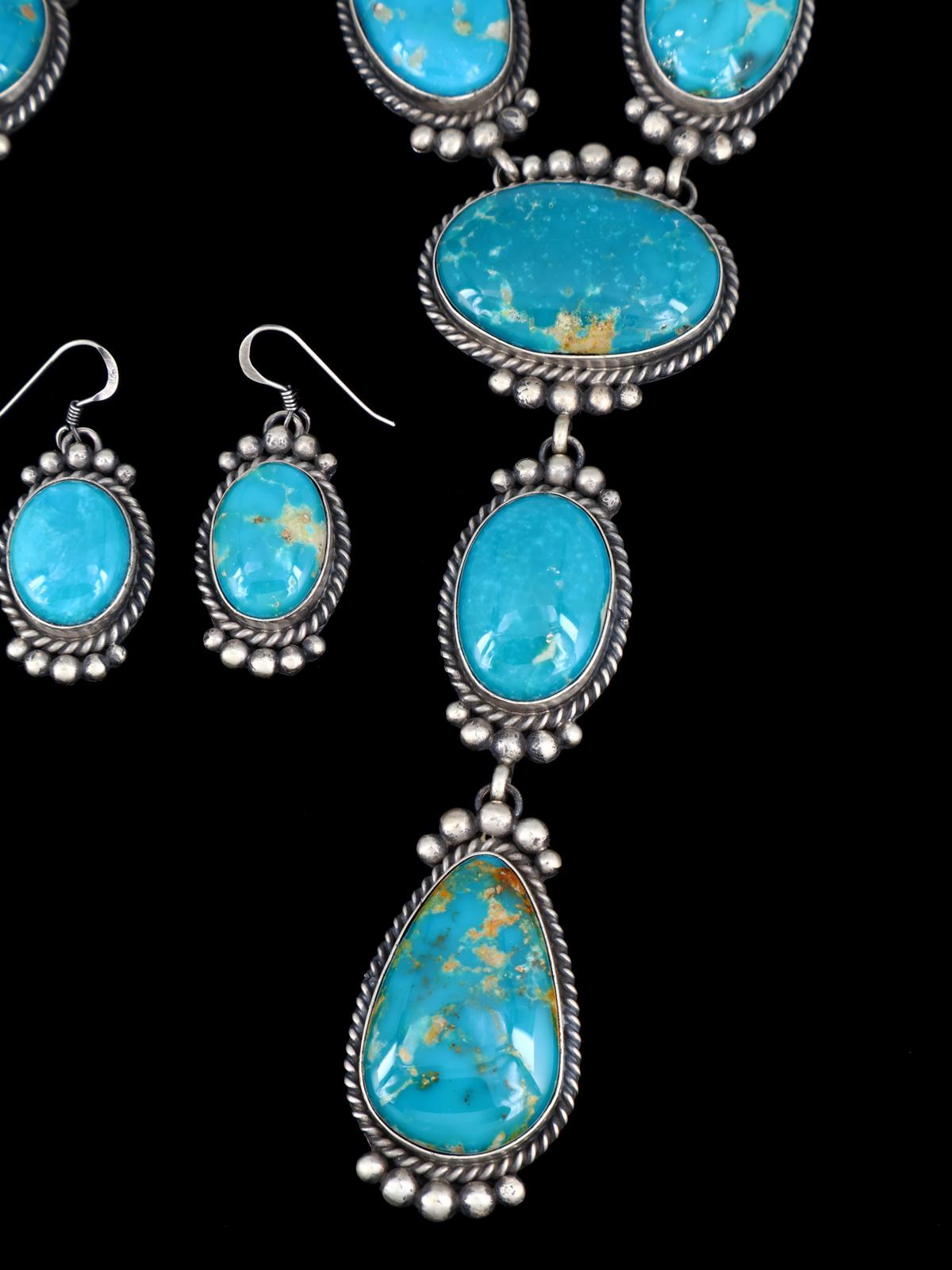 Navajo Sterling Silver Hardy Pit Kingman Turquoise Lariat Necklace Set – PuebloDirect.com