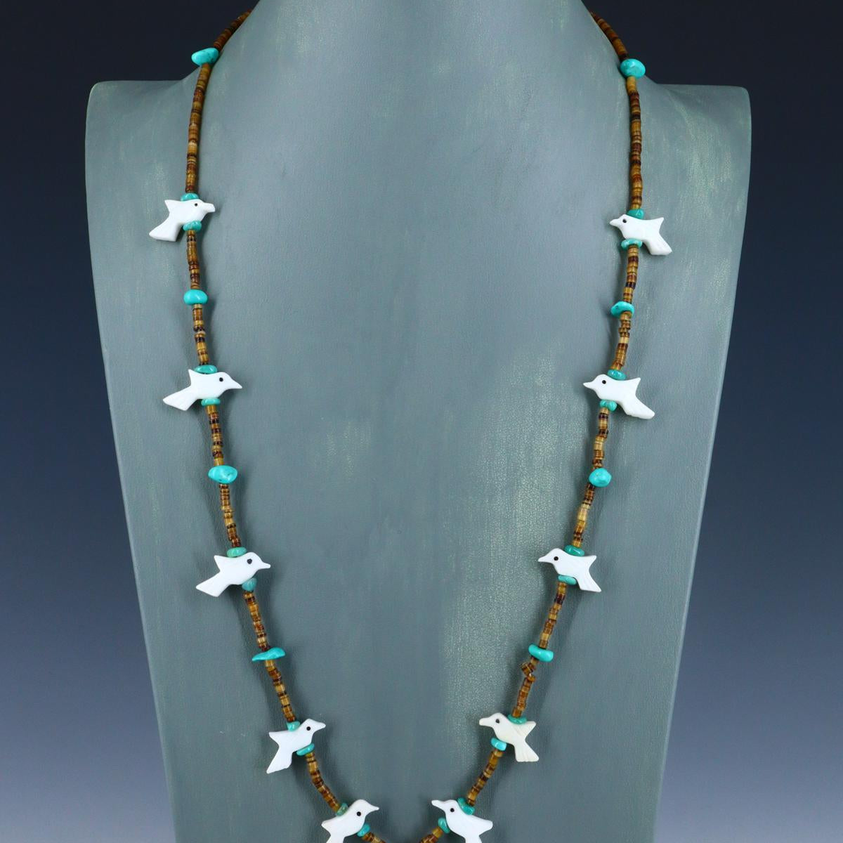 Native American White Marble Zuni Fetish Carved Bird Necklace Set ...