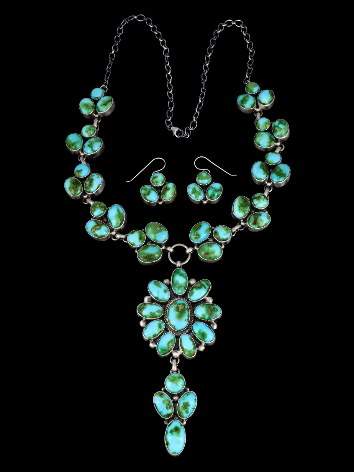 Navajo Sonoran Gold Turquoise Sterling Silver Lariat Necklace Set – PuebloDirect.com
