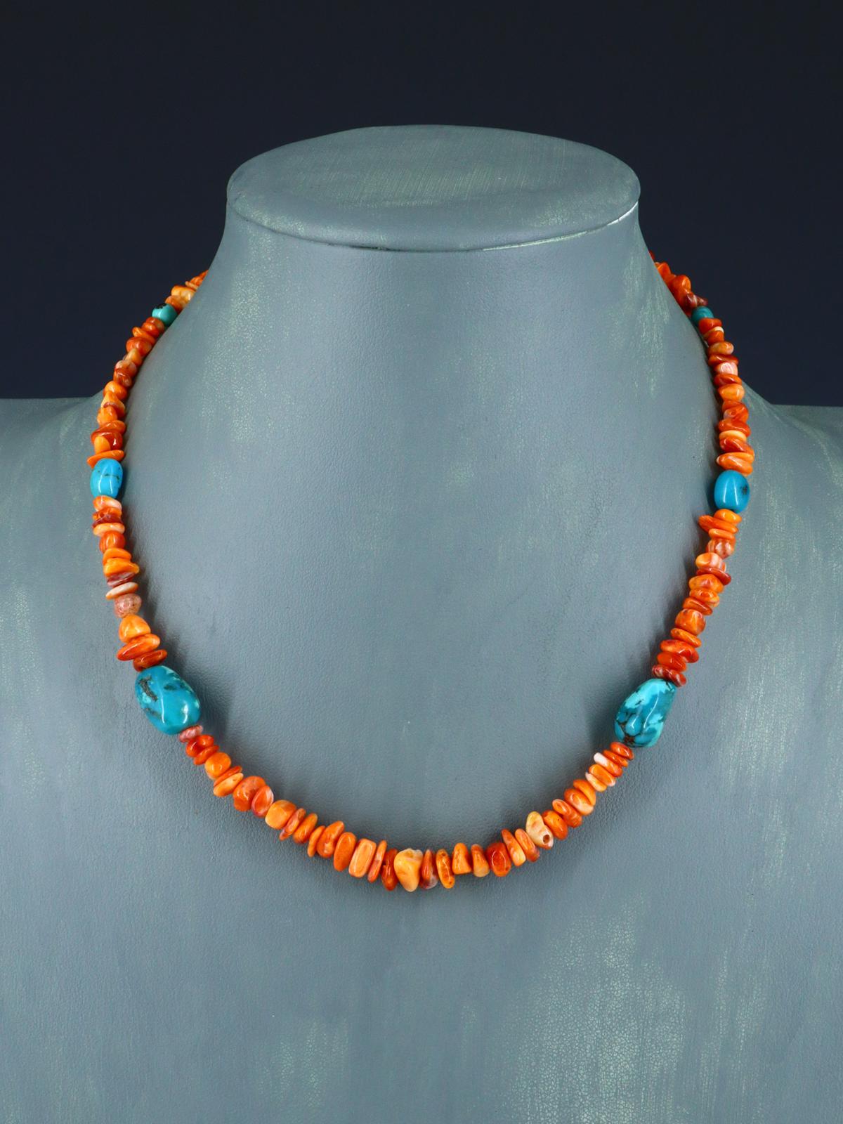 Native American Jewelry Single Strand Turquoise and Spiny Oyster Neckl ...