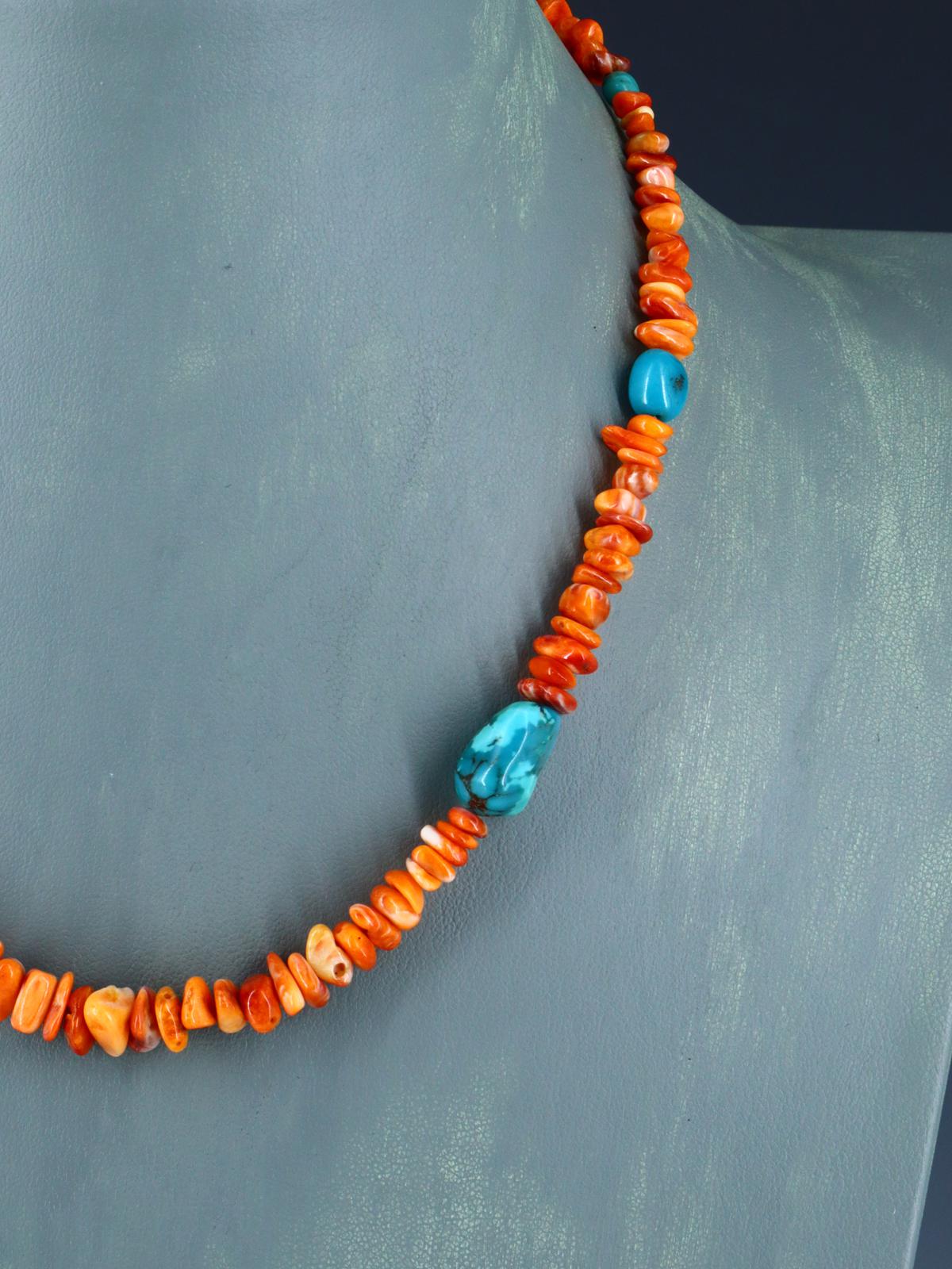 Native American Jewelry Single Strand Turquoise and Spiny Oyster Neckl ...