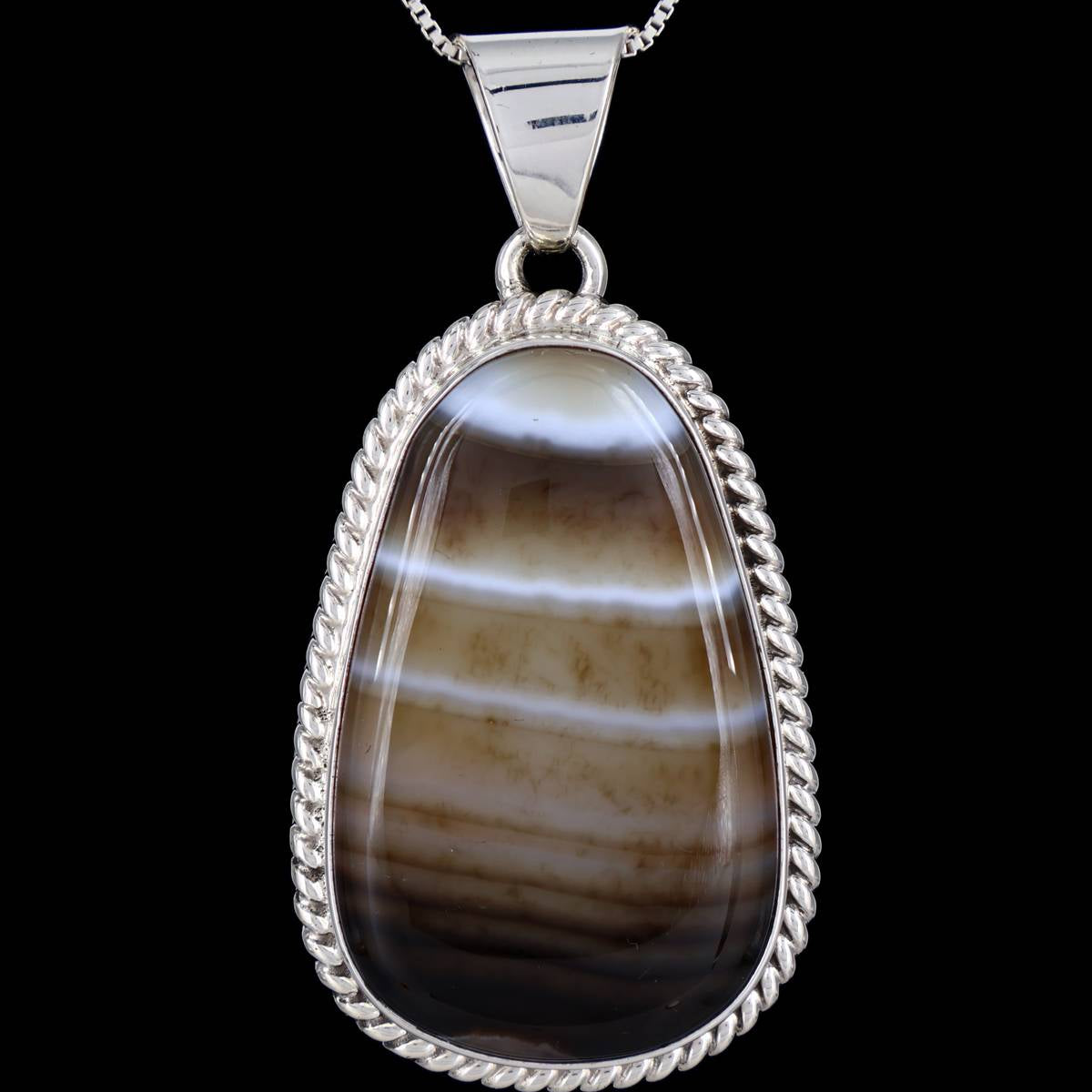 Banded Agate Navajo Sterling Silver Pendant – PuebloDirect.com