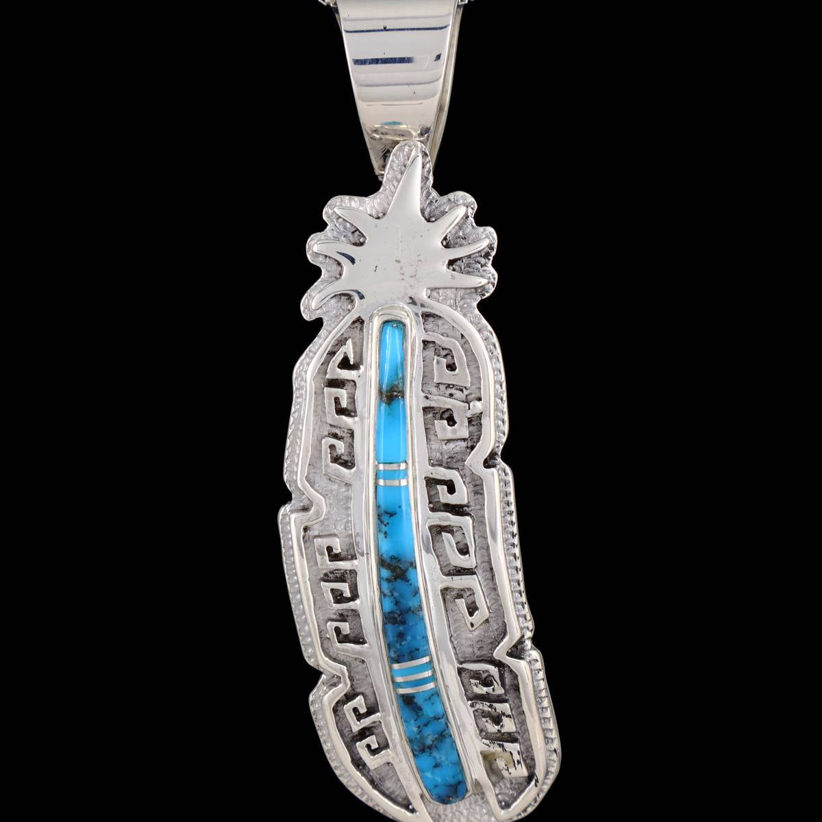 Navajo Inlay Turquoise Sterling Silver Feather Pendant – PuebloDirect.com