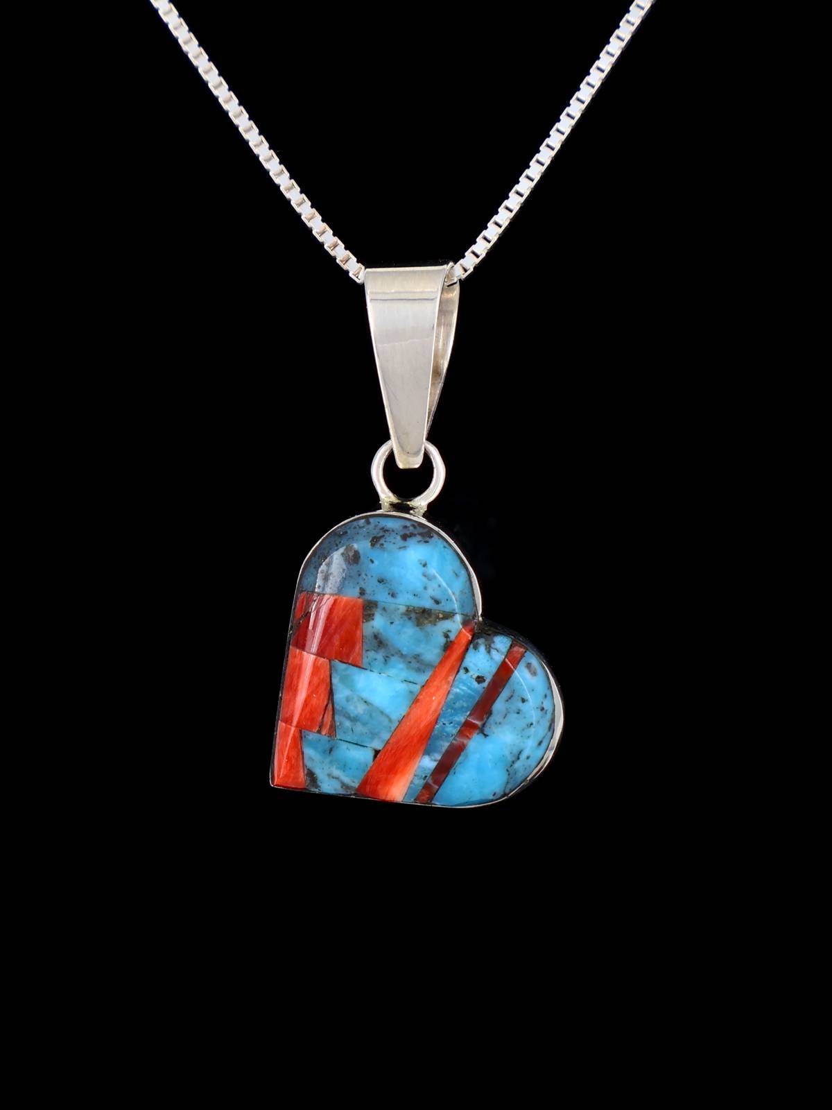 Navajo Sterling Silver Turquoise and Spiny Oyster Heart Inlay Pendant ...