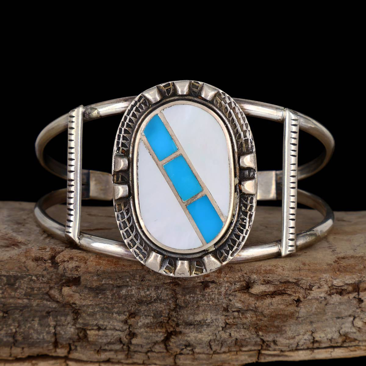 Estate Native American Inlay Turquoise and Mother of Pearl Bracelet ...