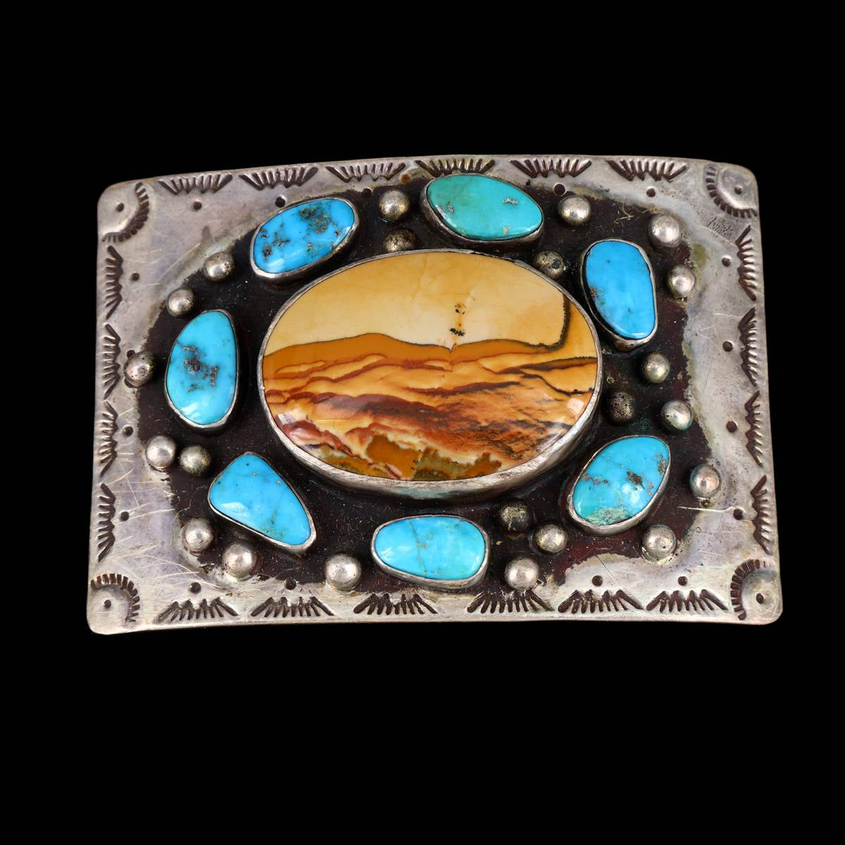 Vintage Southwest Sterling Silver Rocky Butte Picture Jasper and Turqu ...