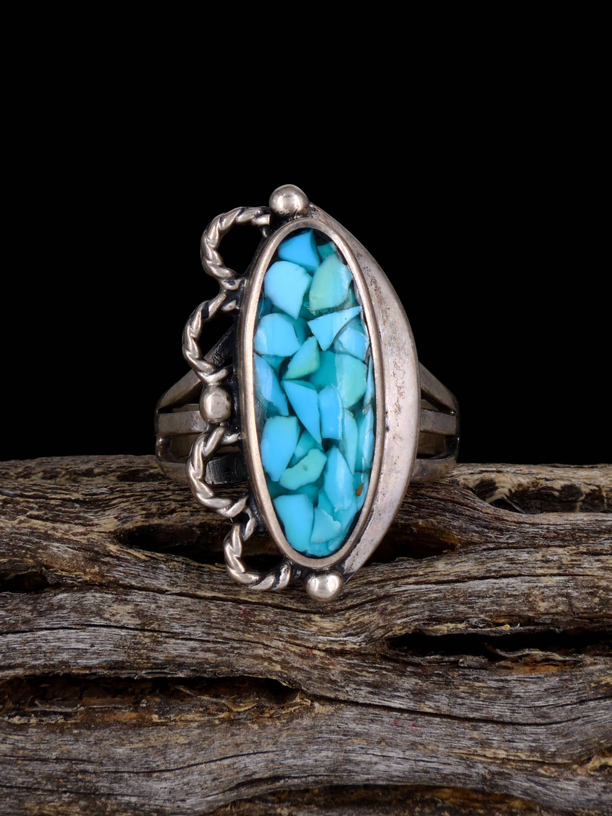 Vintage Sterling Silver Turquoise Chip Inlay Ring, Size 8 ...
