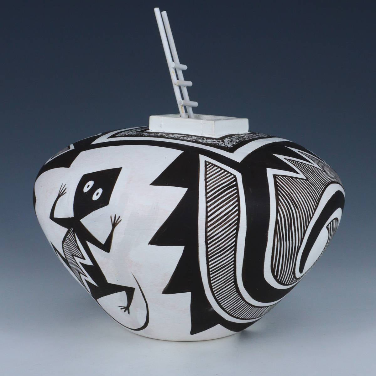 Acoma Style Painted Lizard Hand Coiled Pottery with Ladder ...