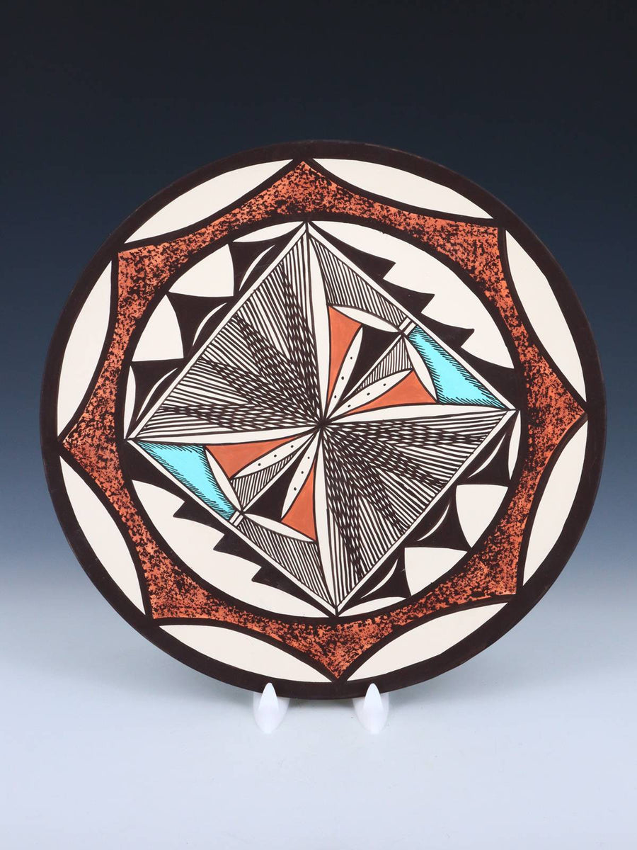 Acoma Pueblo Style Painted Geometric Design Plate - PuebloDirect.com