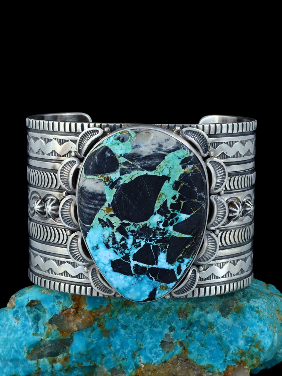 Native American Sterling Silver Natural Blue Moon Turquoise Cuff ...