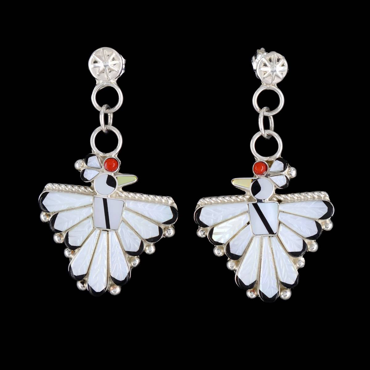 Zuni Mother of Pearl Inlay Post Thunderbird Earrings – PuebloDirect.com