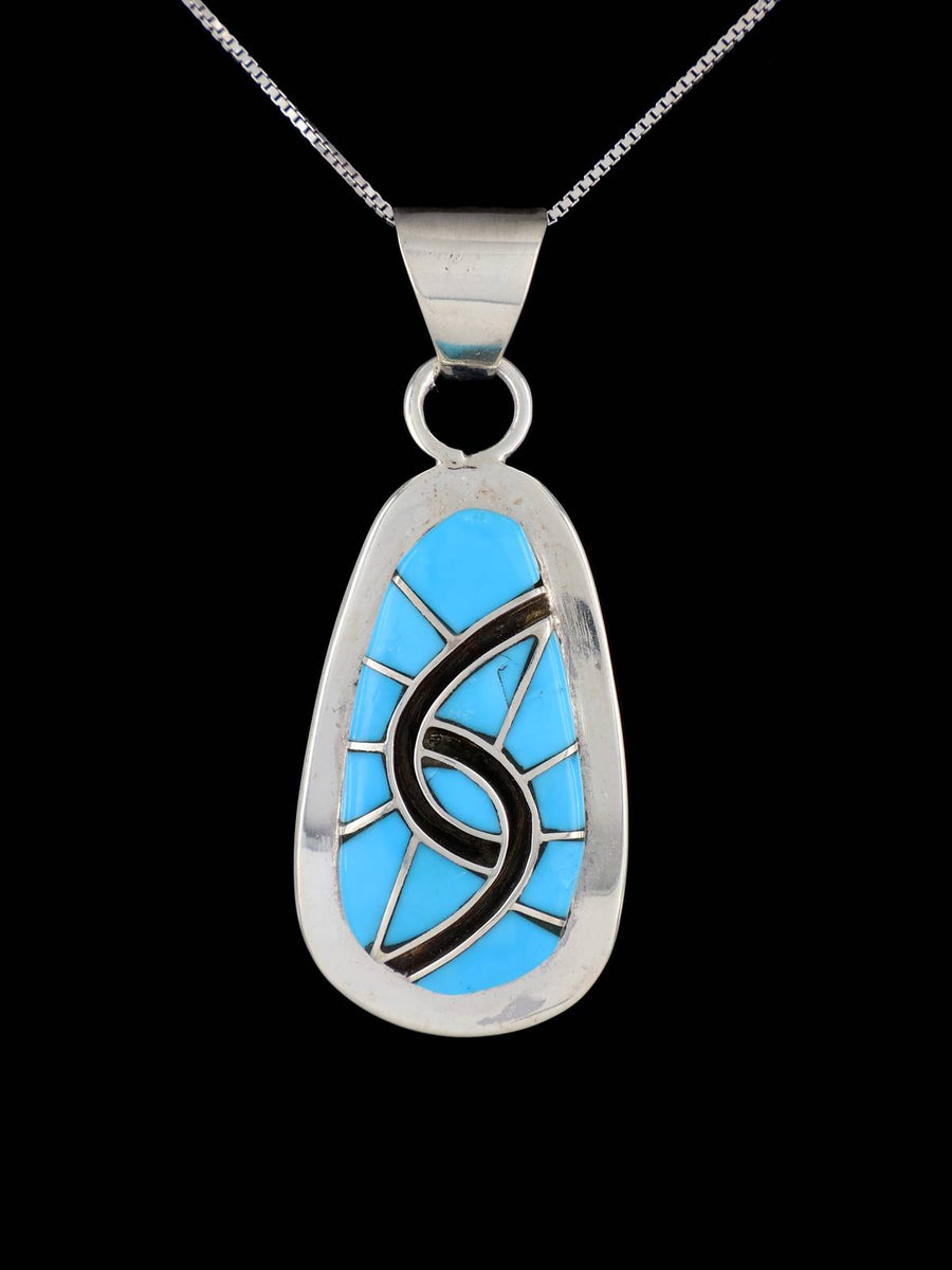 Turquoise Sterling Silver Zuni Inlay Pendant - PuebloDirect.com