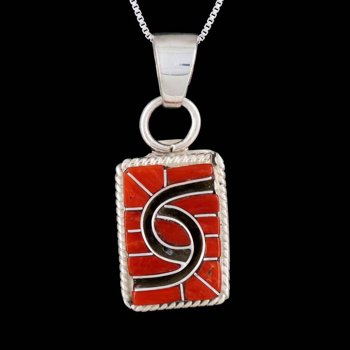 Coral Sterling Silver Zuni Inlay Pendant – PuebloDirect.com