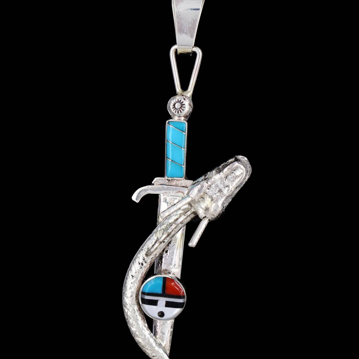 Zuni Inlay Turquoise and Coral Kolowisi Pendant – PuebloDirect.com